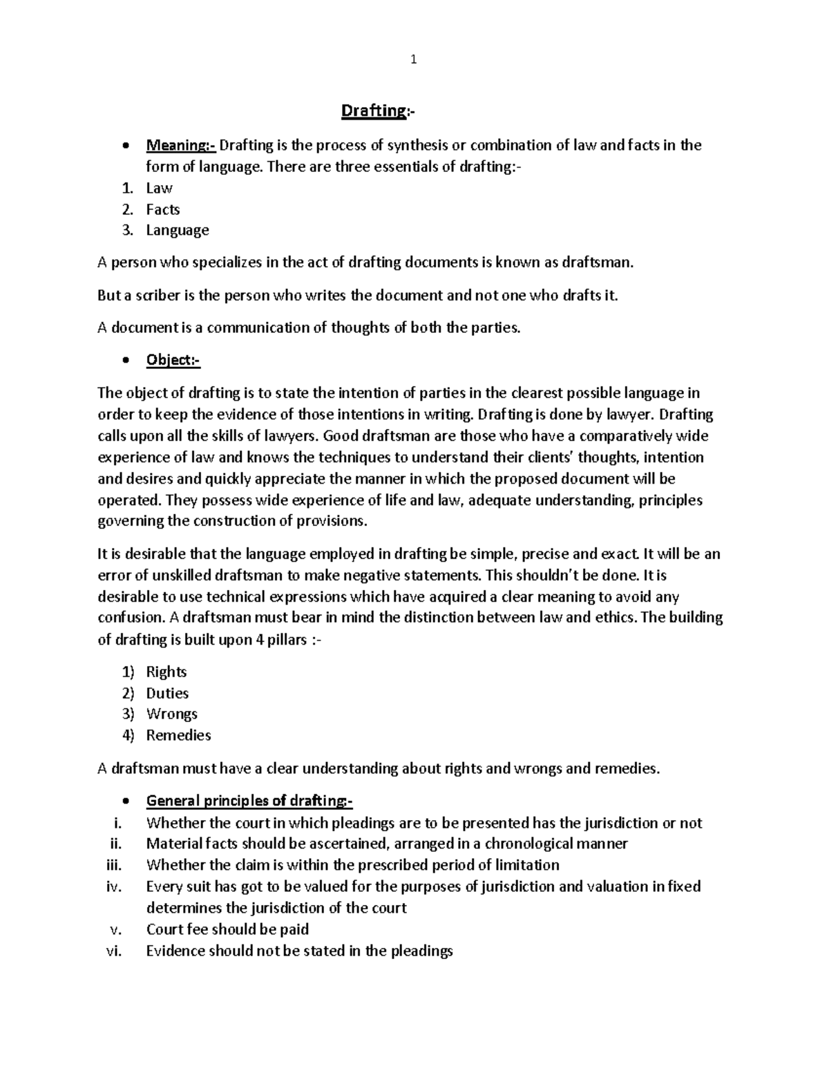 Dpc - Notes - Drafting:- Meaning:- Drafting is the process of synthesis ...