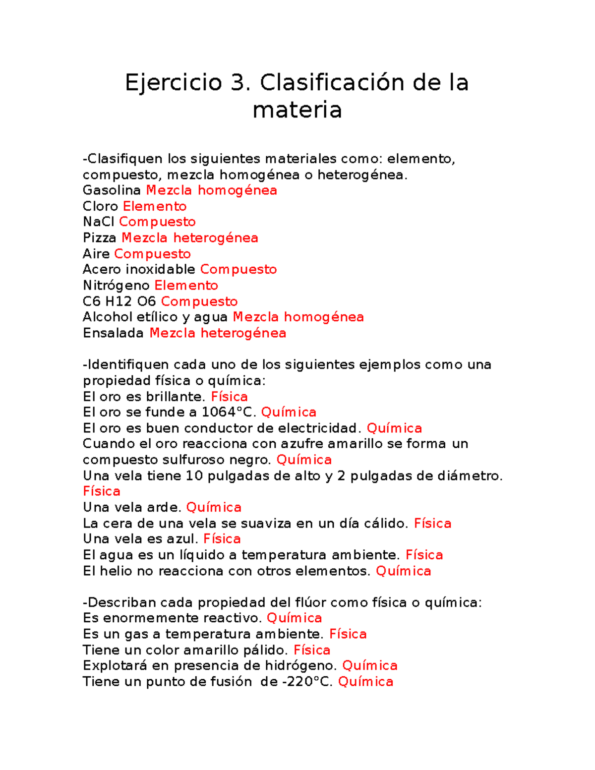 Ejercicio 3- Transformación de la materia - Ejercicio 3. Clasificación ...