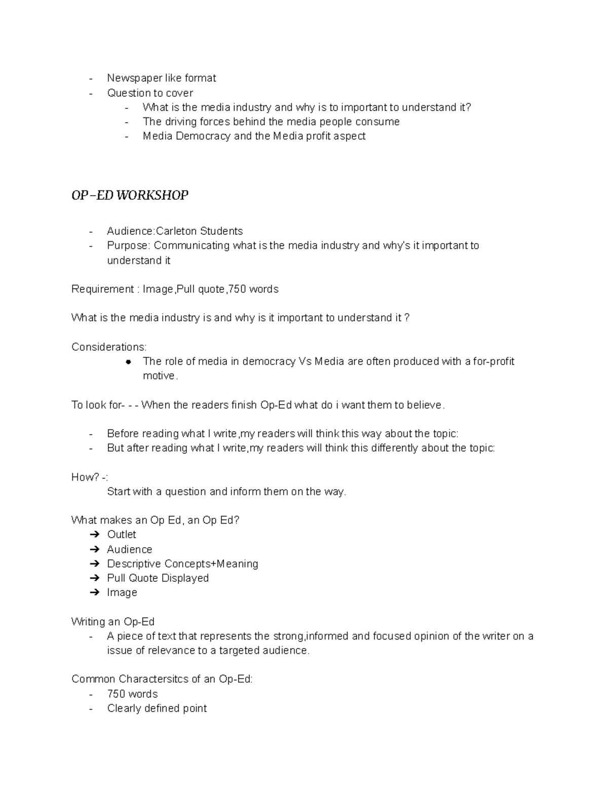 Op Ed Assignment - Newspaper like format Question to cover What is the ...