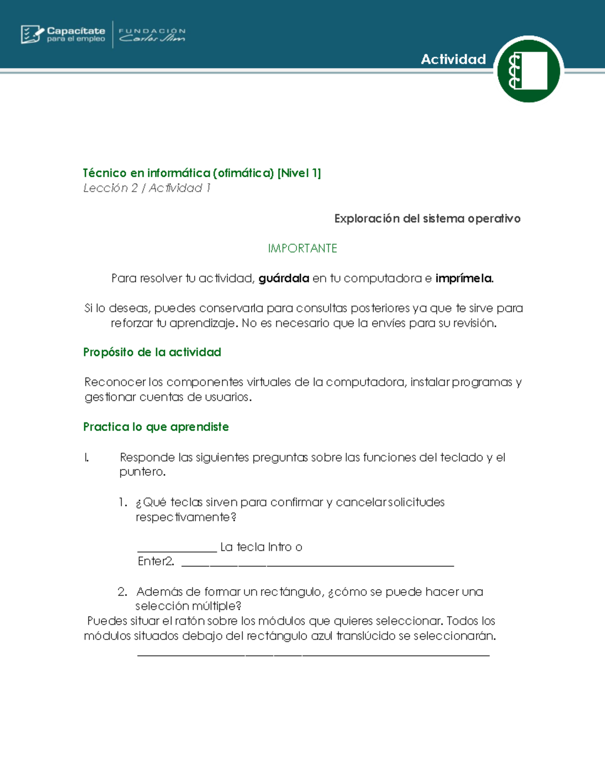 Tecnico En Infomatica Actv 2 Técnico En Informática Ofimática