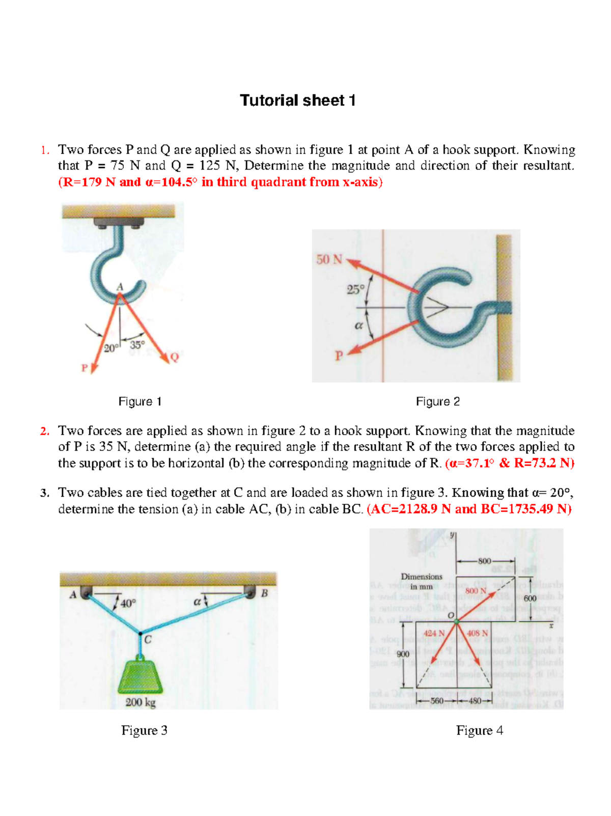UNIT-4- Tutorial Sheet - Tutorial sheet 1 Two forces P and Q are applied as shown in figure 1 at ...