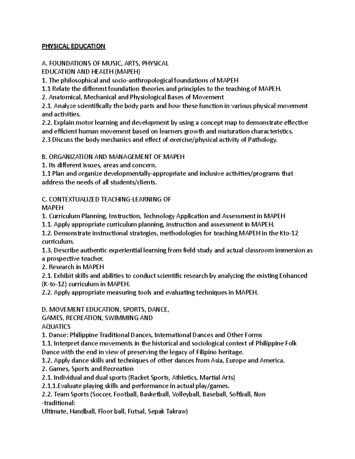 NEW Mapeh TOS - This is the new table of specification for the board ...