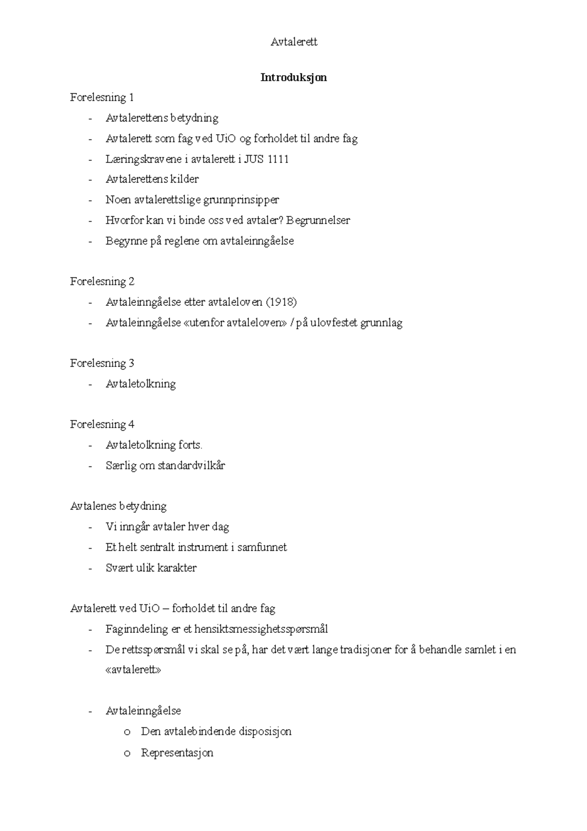 Introduksjon til avtalerett - Introduksjon Forelesning 1 Avtalerettens betydning Avtalerett som ...
