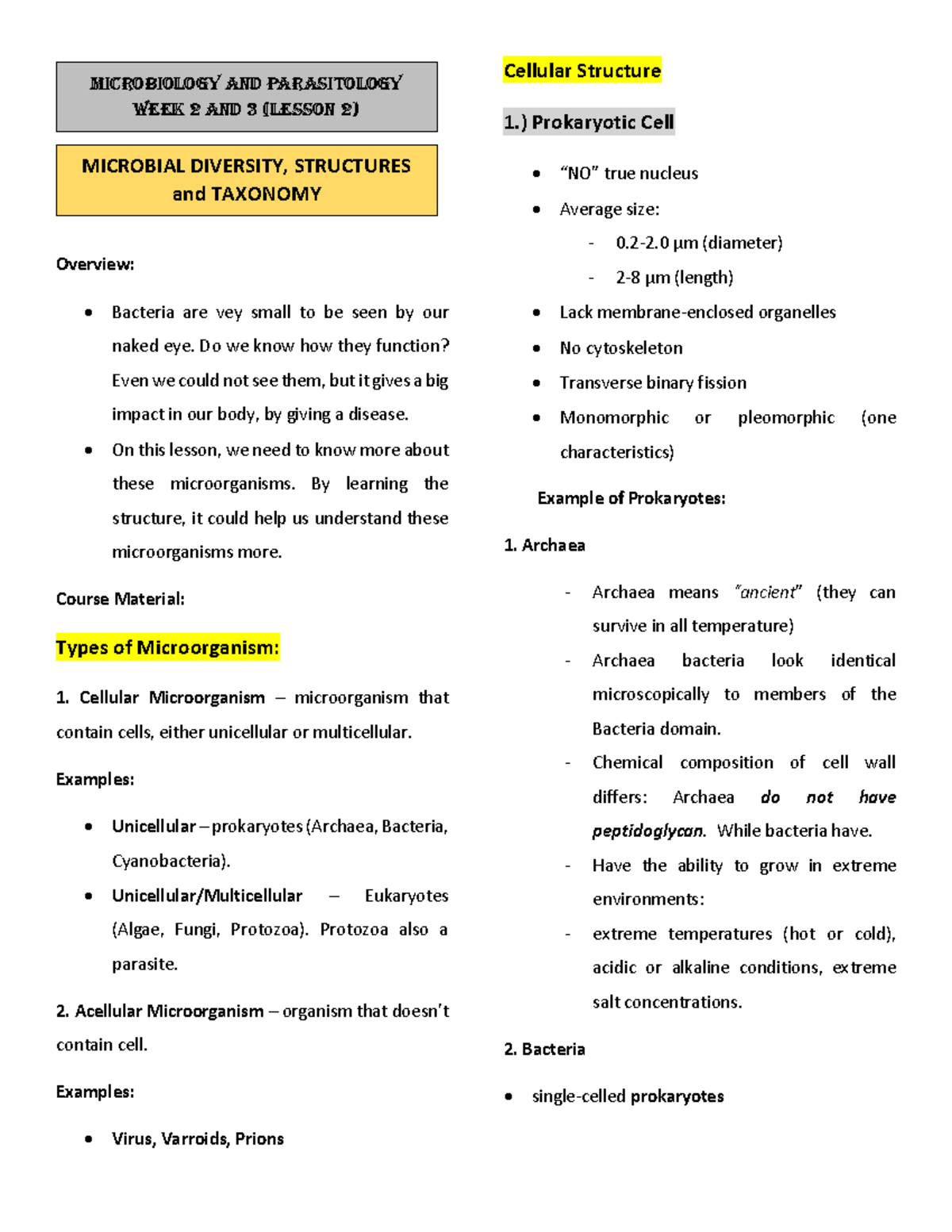 Lesson 2 week 2 Micro bial Diversity and Structures - Overview ...