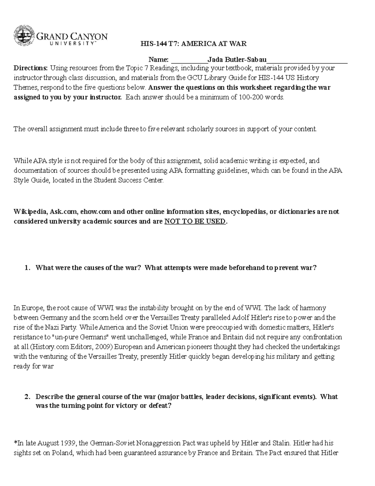 HIS-144-T7.America at War Worksheet Online (2) - HIS-144 T7: AMERICA AT ...