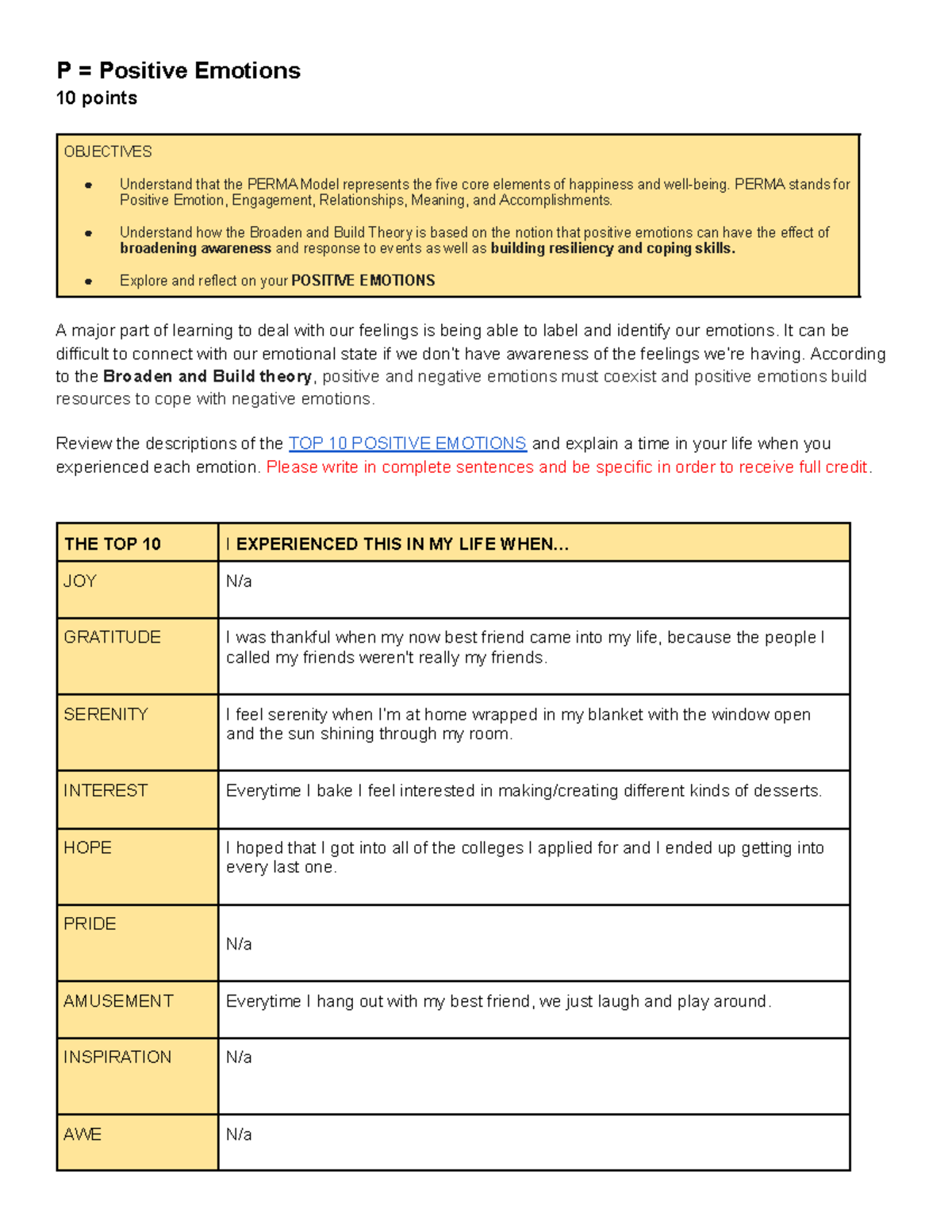 P = Positive Emotions - Breaking down PERMA - P = Positive Emotions 10 ...