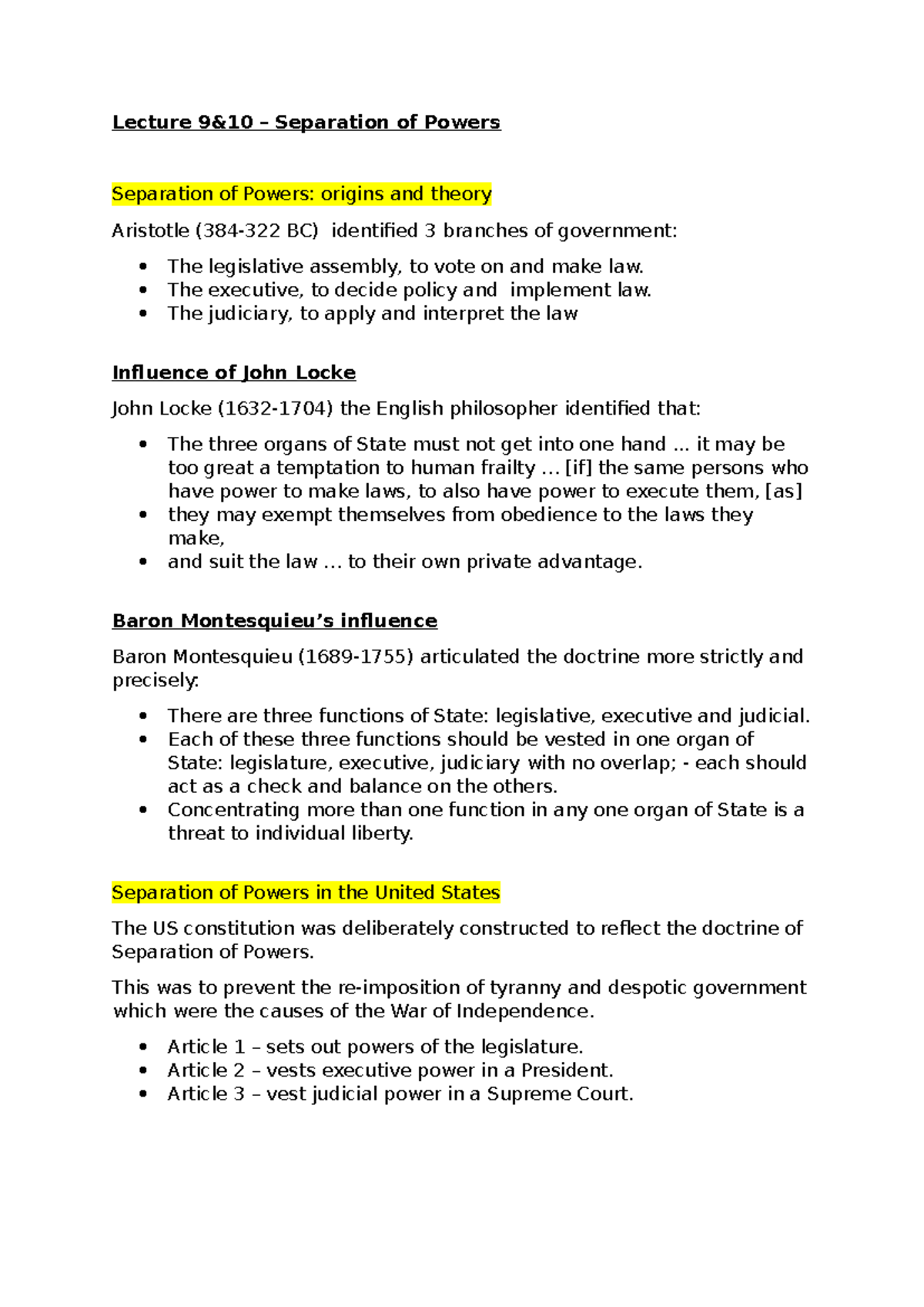 Lecture 9 & 10 - Separation of Powers - Lecture 9&10 – Separation of ...