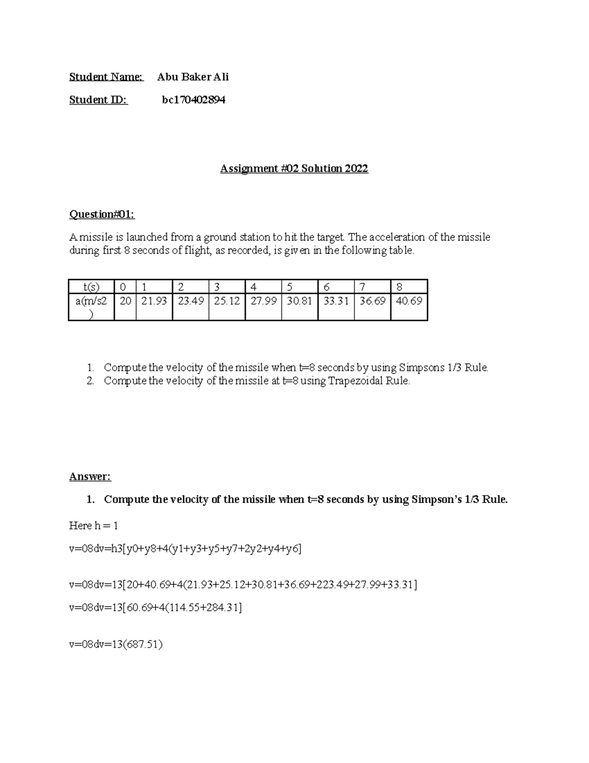 Bc170402894(mth603) - Student Name: Abu Baker Ali Student ID: bc ...