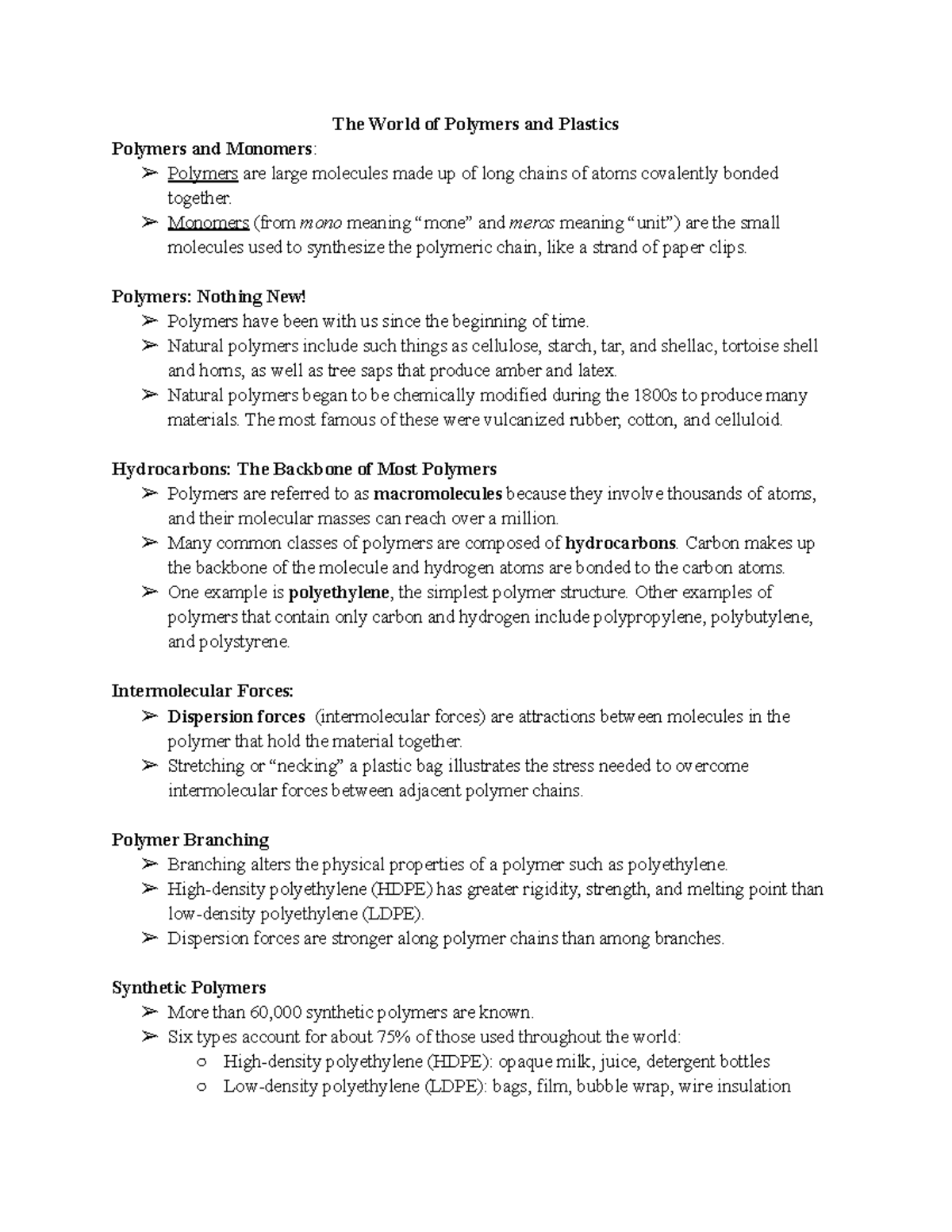 Lecture The World of Polymers and Plastics - The World of Polymers and ...