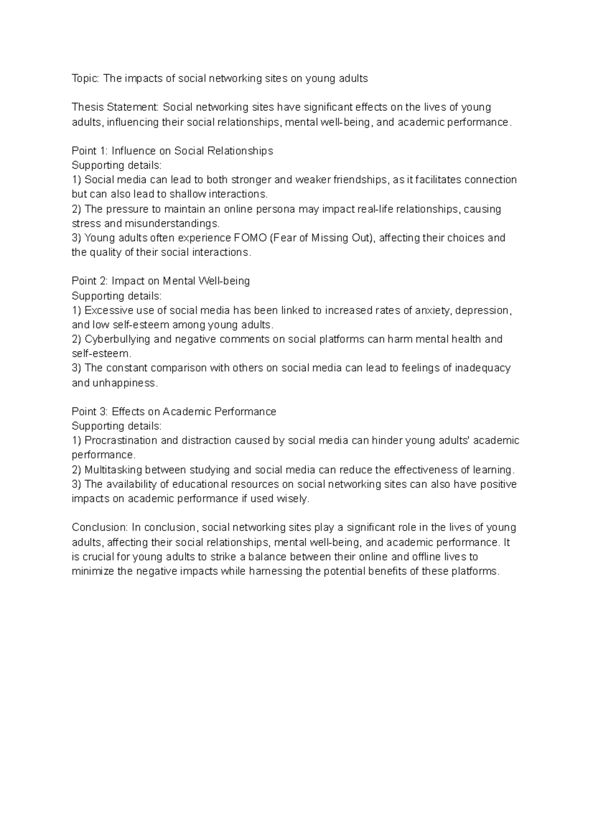 Outline essay ELC - Topic: The impacts of social networking sites on ...