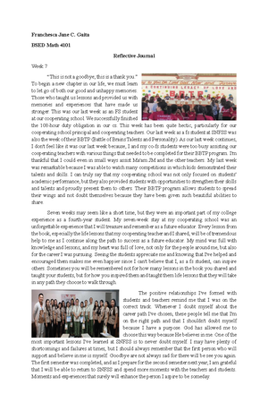 Week 3 - Reflective Journal for Field Study - Franchesca Jane C. Gaita ...