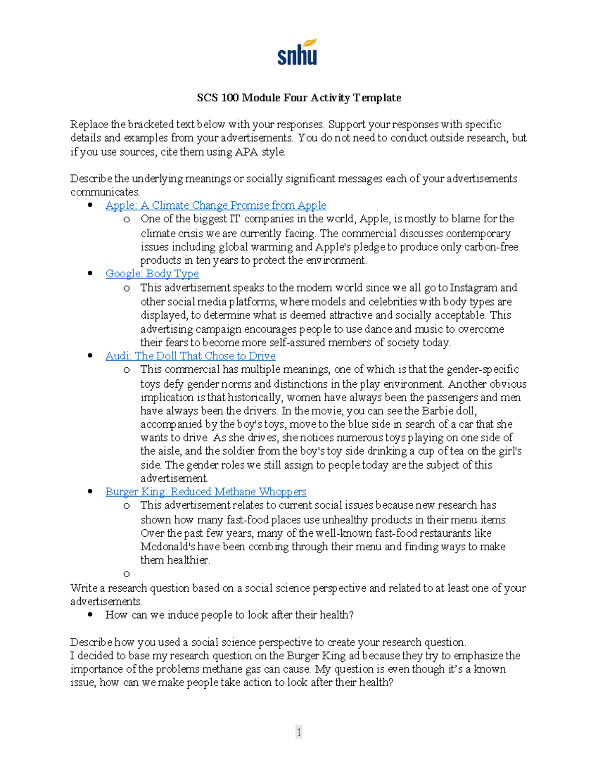 SCS 100 Module Four Activity Template - SCS 100 Module Four Activity Template Replace the ...