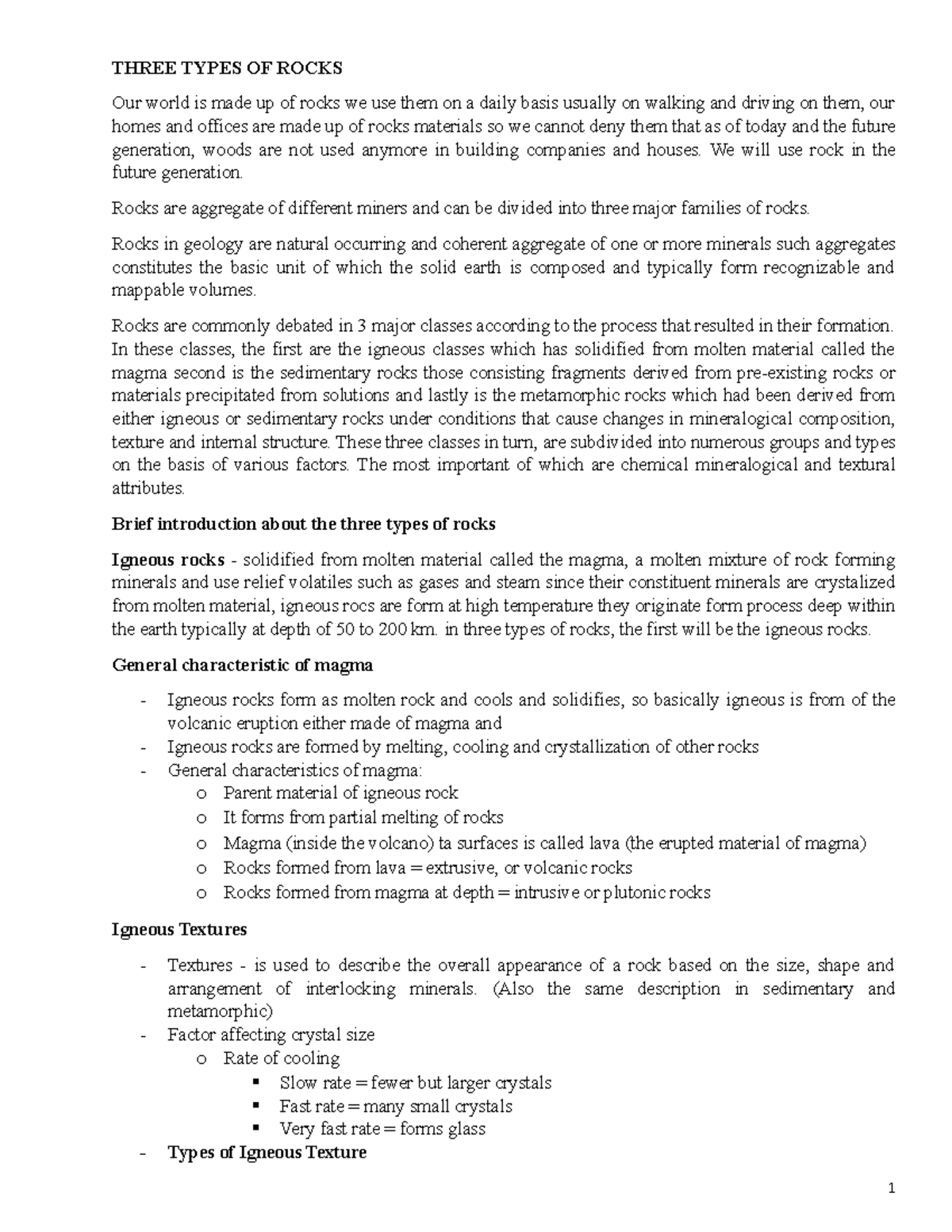Lesson 4 - Three Types of Rocks - THREE TYPES OF ROCKS Our world is ...