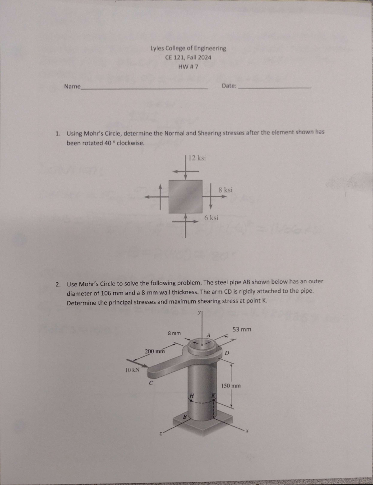 CE 121 HW 7 - this is a practice problem solutions - CE 121, Fall 2024 HW emneh badee th k ...