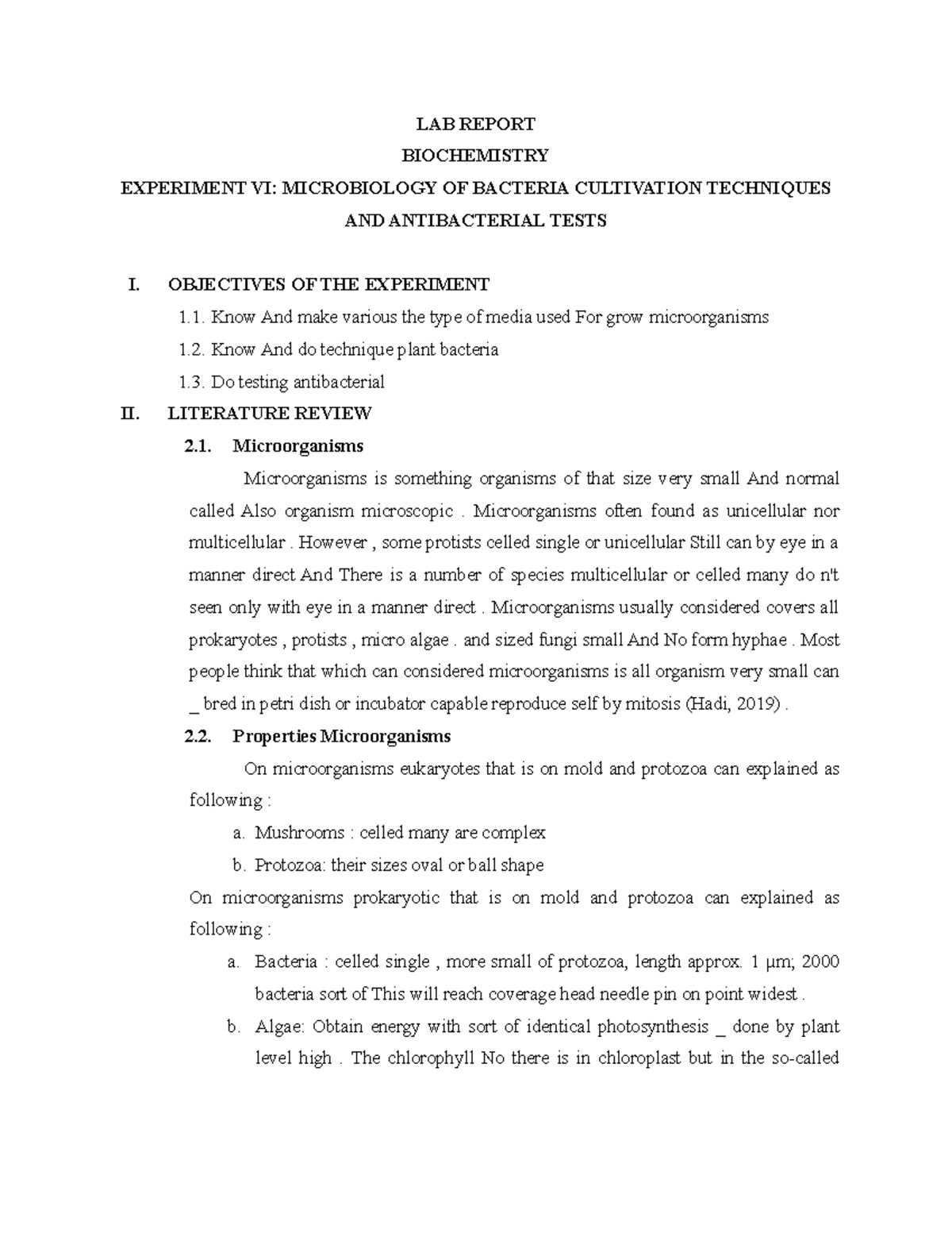 Literature micro-organicsms - LAB REPORT BIOCHEMISTRY EXPERIMENT VI ...