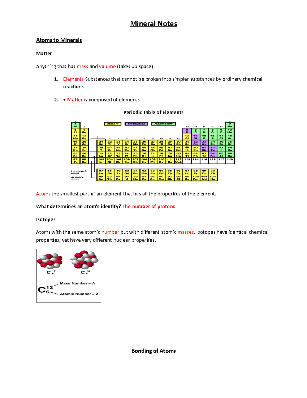 1 Guided notes Chemistry review and mineral - Atoms to Minerals Matter ...