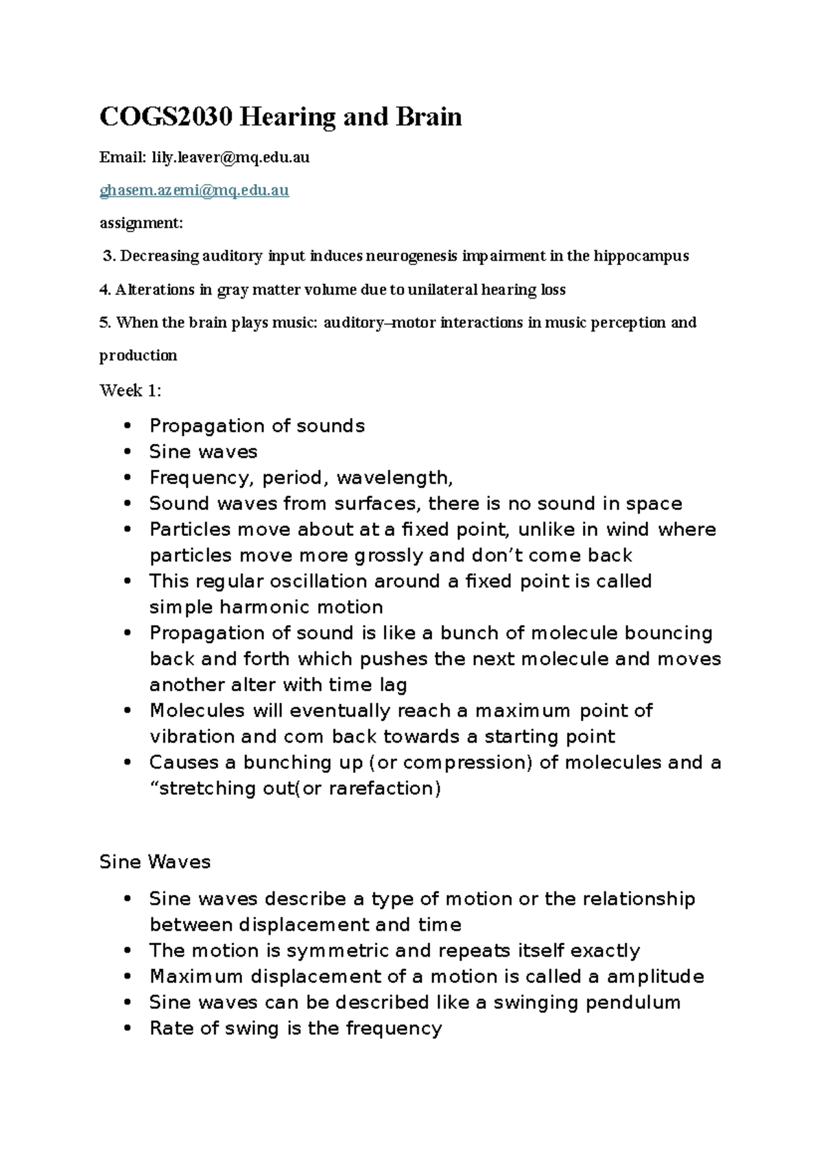 COGS Hearing and mind notes - COGS2030 Hearing and Brain Email: lily@mq ...