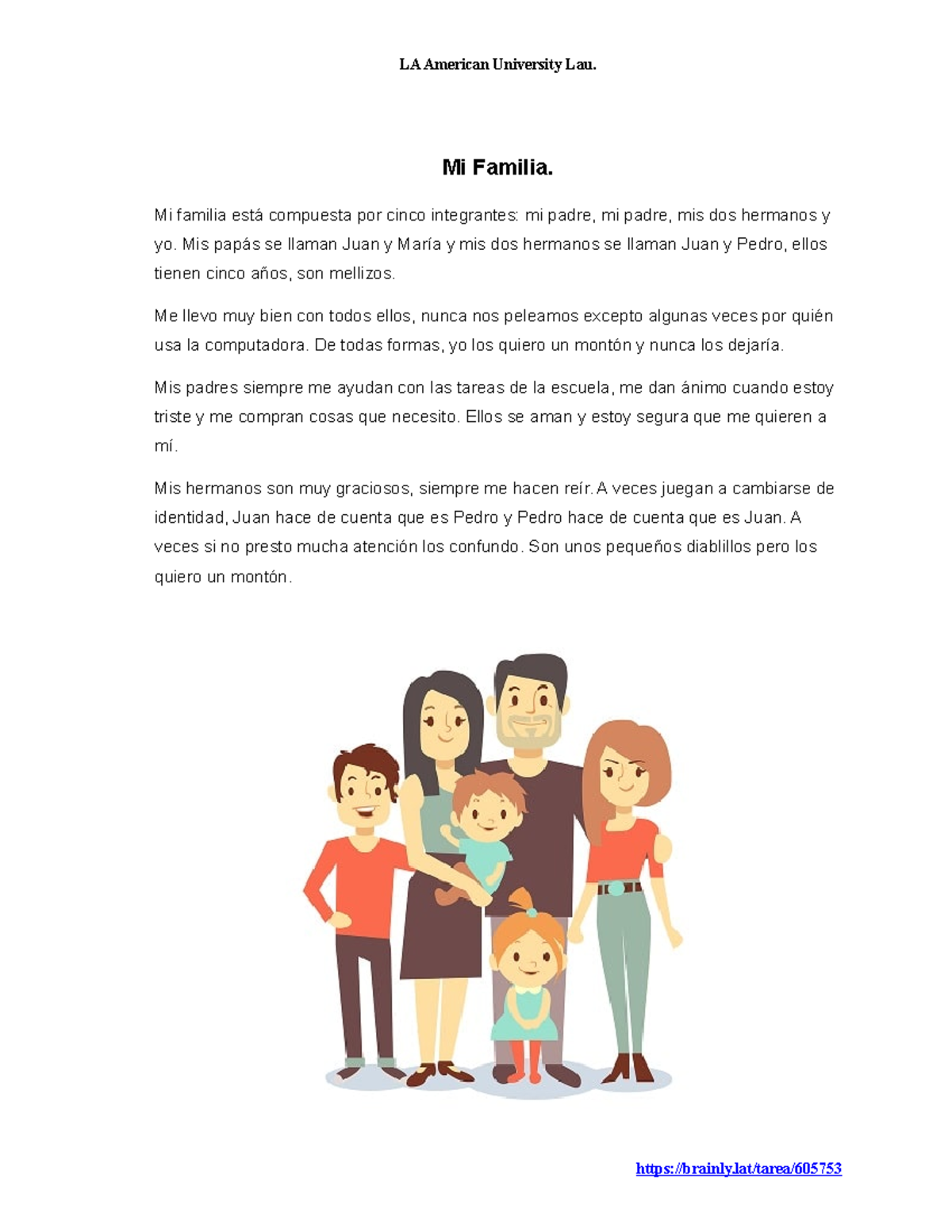 Ejercicio Uno - Apuntes 11 - LA American University Lau. Mi Familia. Mi ...