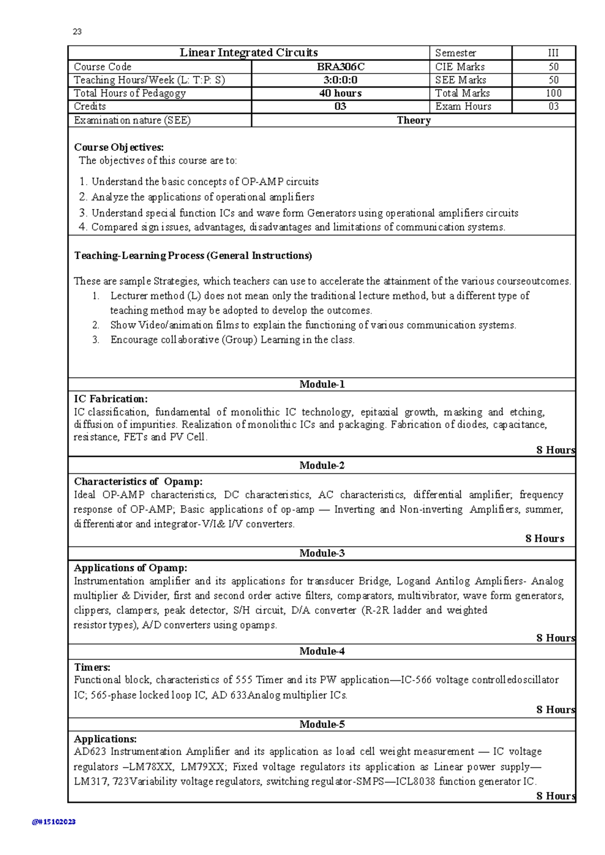 LIC syllabus - Linear Integrated Circuits Semester III Course Code ...