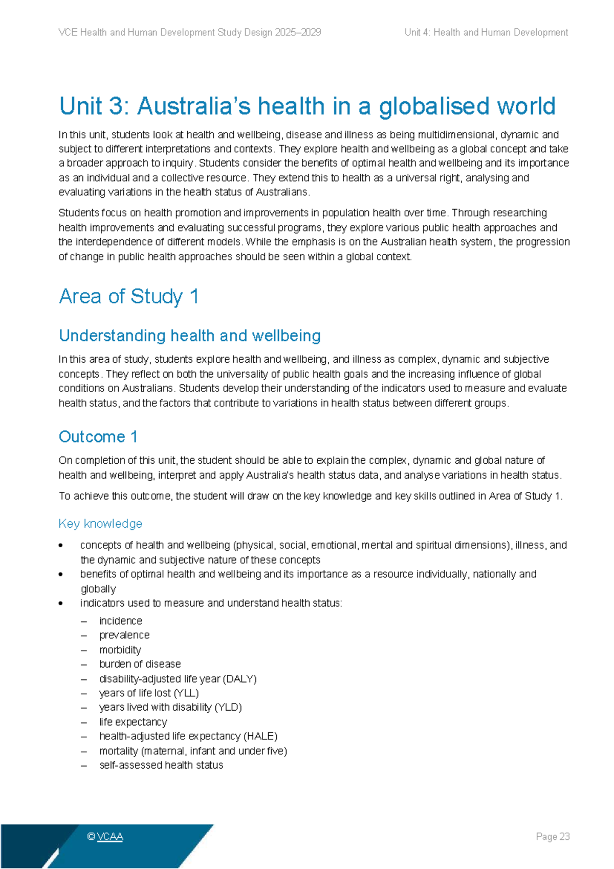 HHD Study Design - erjfhreitkb - Unit 3: Australia’s health in a ...