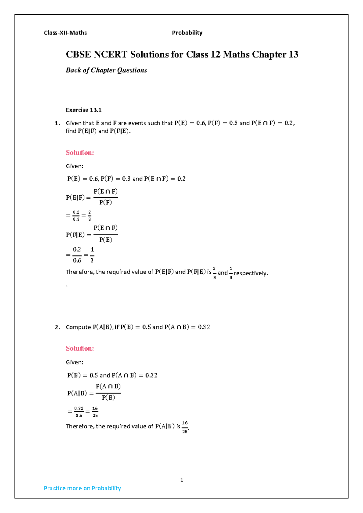 M-12 - Practice problems and exercise with solutions. - 1 CBSE NCERT ...