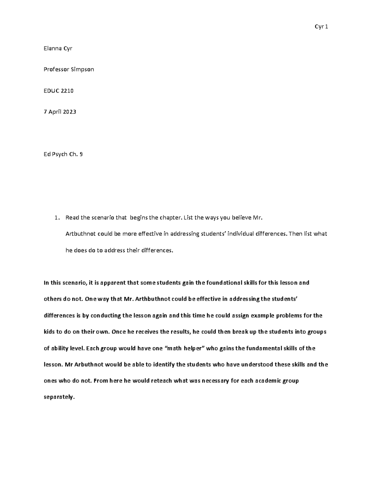Ed psych ch 9 sp 23 (1) - chapter activity for module nine - Elanna Cyr ...