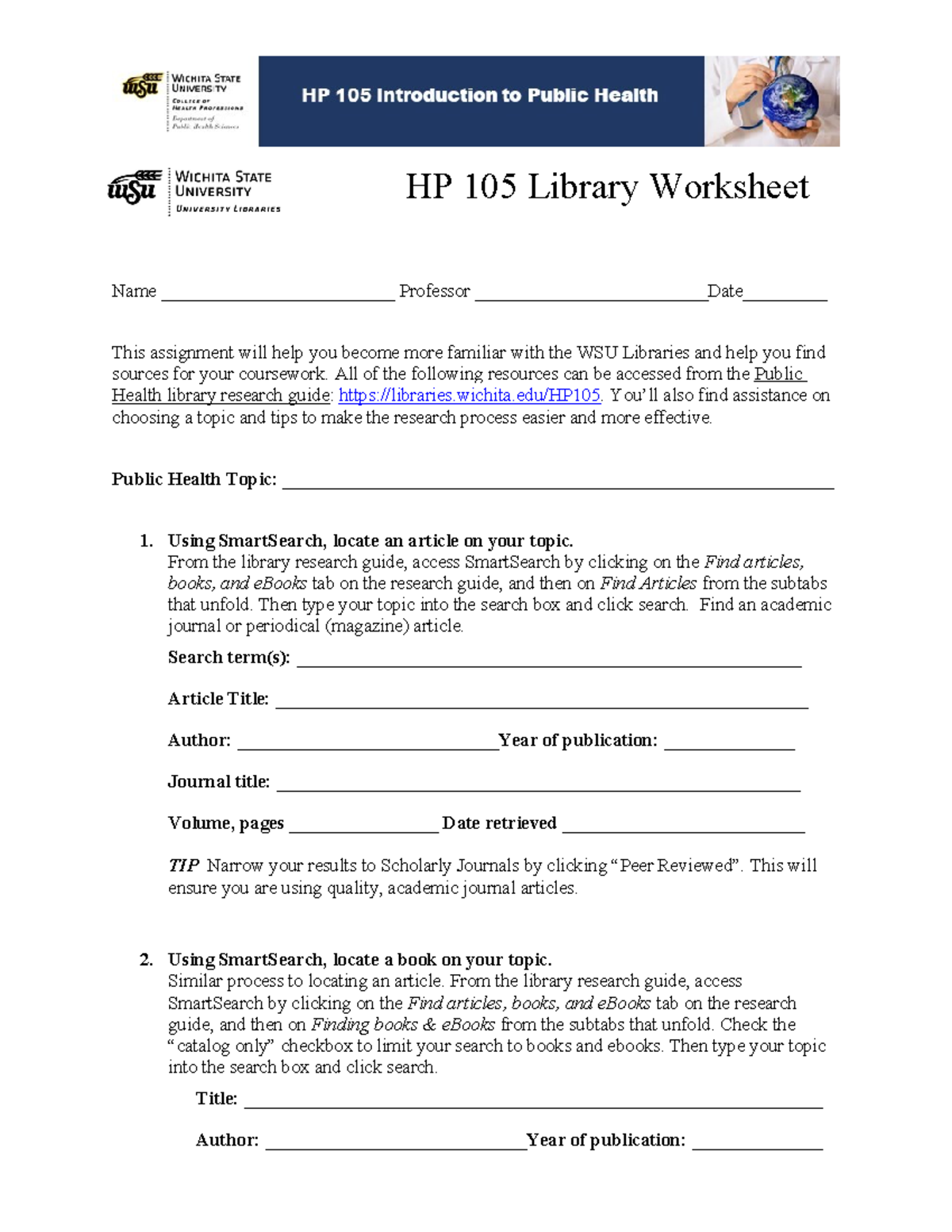 HP105Library Worksheet - Tagged - HMCD 460 - Wichita State - StuDocu