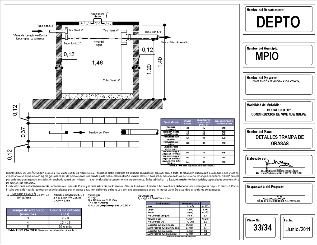 73150393 33 Diseno Trampa DE Grasas - Sentido del Flujo 0, 1, 0, DETALLES TRAMPA DE GRASAS ...