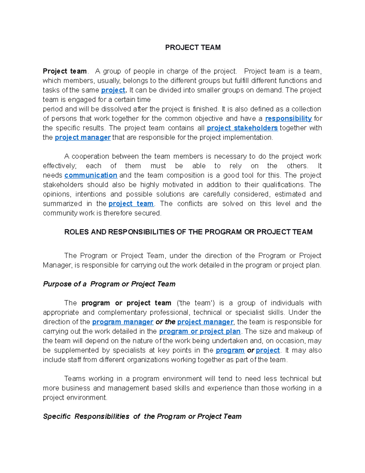 Project TEAM - PROJECT TEAM Project team. A group of people in charge ...