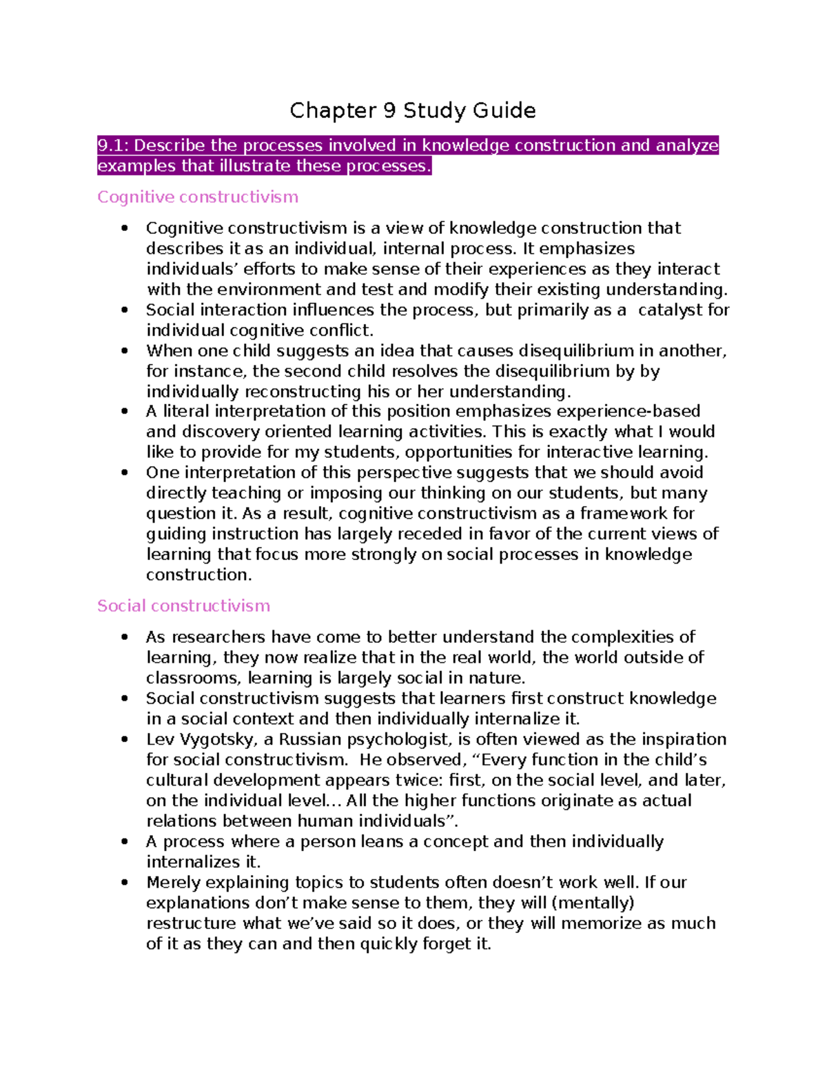 Chapter 9 Study Guide - Notes - Chapter 9 Study Guide 9: Describe the ...