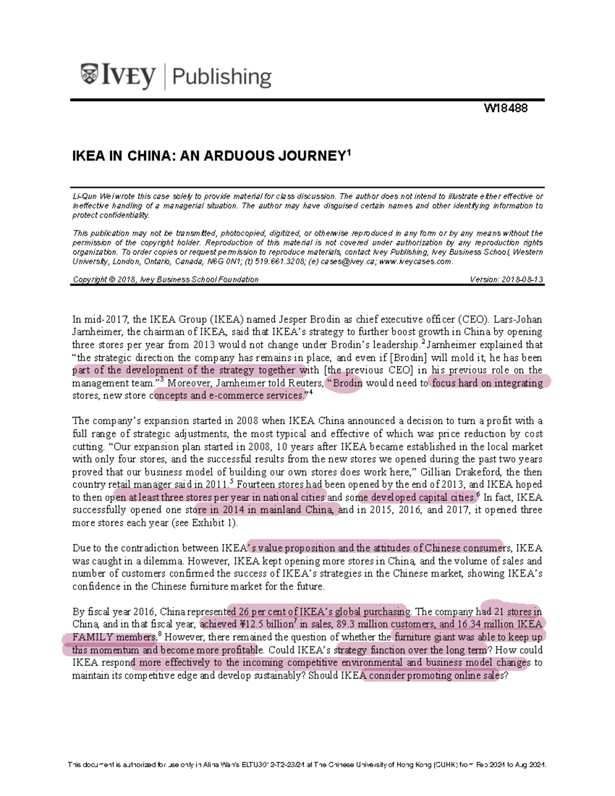 48177507 - Material - W IKEA IN CHINA: AN ARDUOUS JOURNEY 1 Li-Qun Wei ...