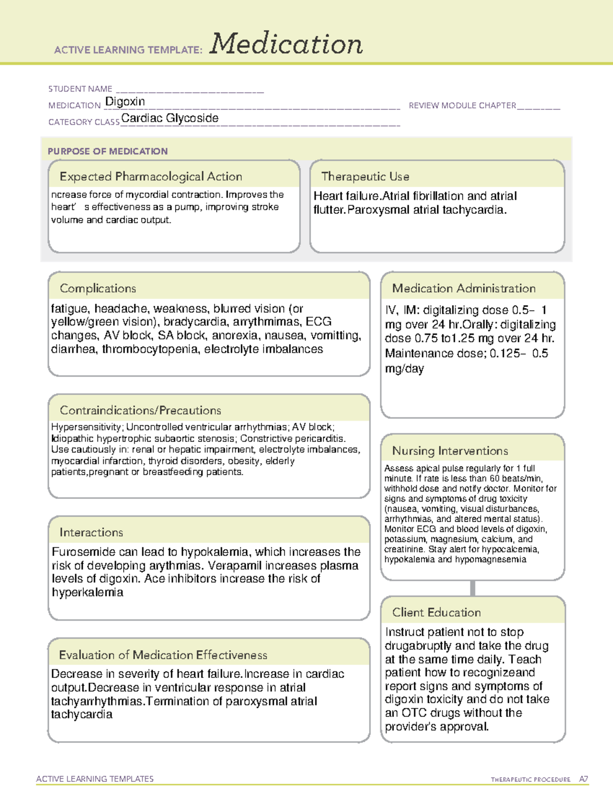 Cardio Temp - Digoxin - Med Template - ACTIVE LEARNING TEMPLATES ...