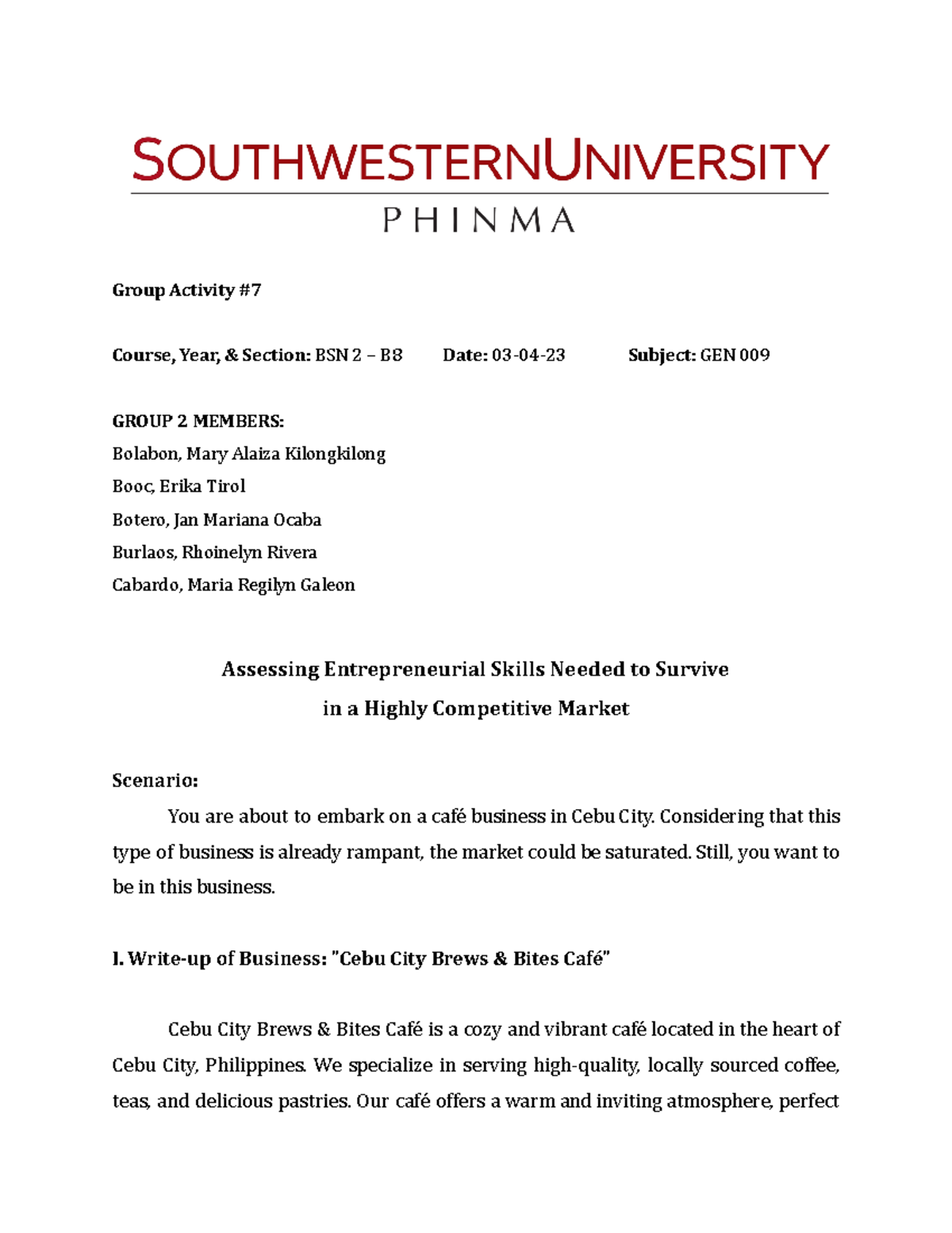 Group 2 Activity #7 - Group Activity Course, Year, & Section: BSN 2 ...