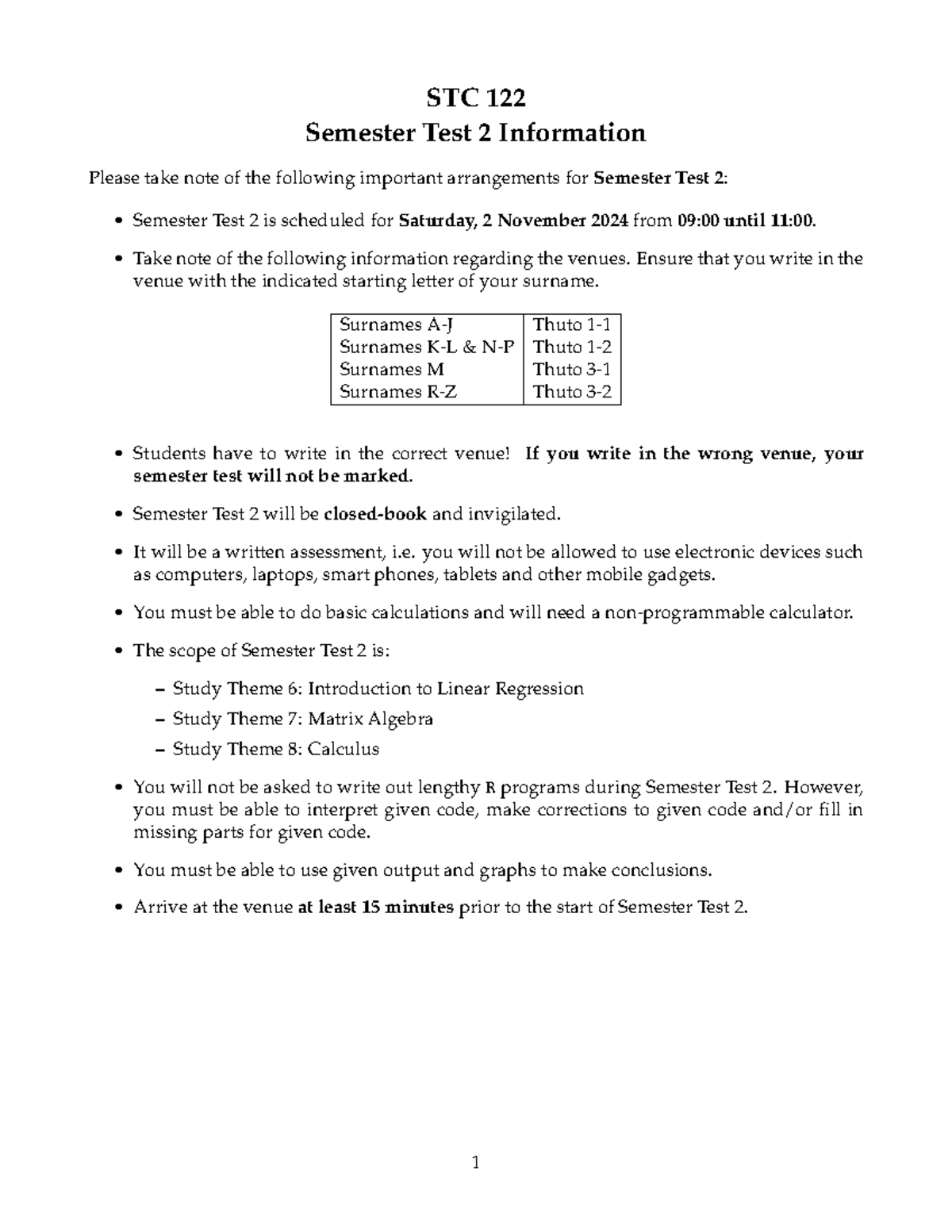 STC 122 - Semester Test 2 Information - STC 122 Semester Test 2 ...