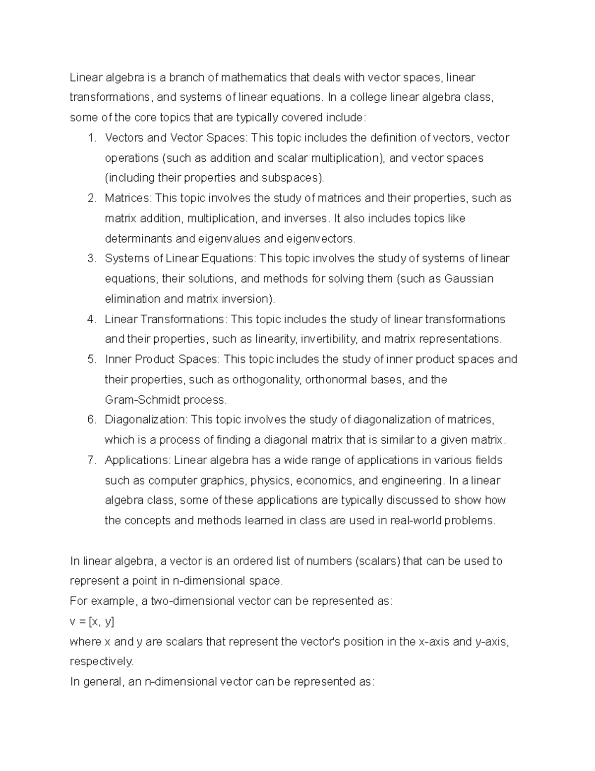 MATH2373 topics covered in class - Linear algebra is a branch of ...