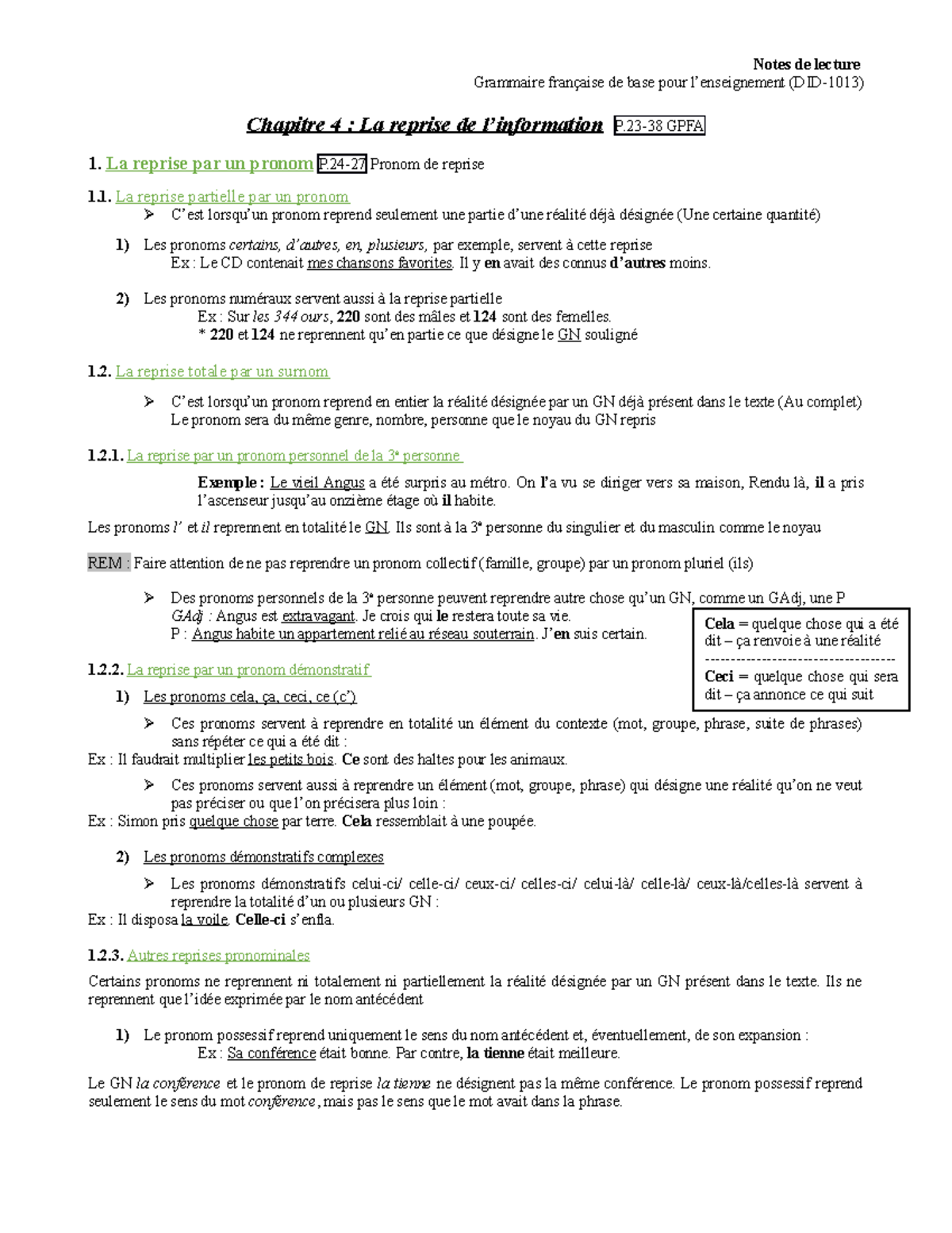 La reprise de l'information - La reprise par un pronom P-27 Pronom de ...