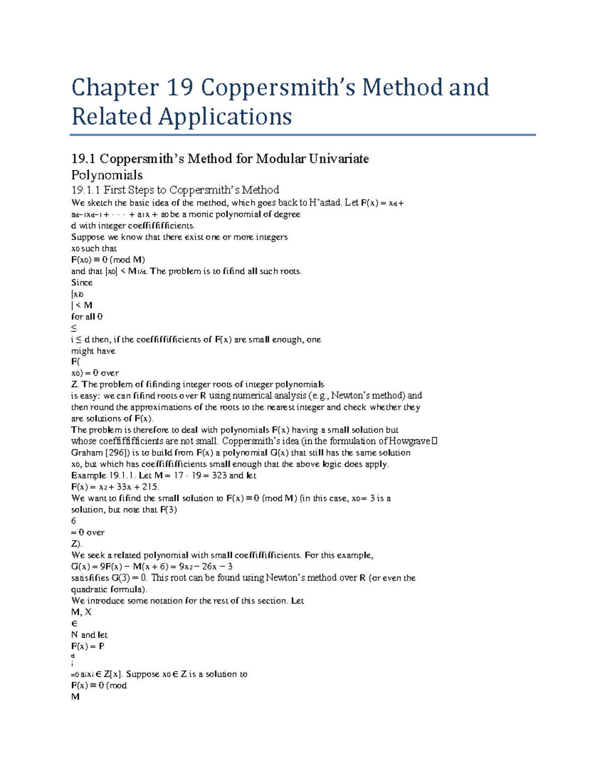 Chapter 19 Coppersmith - Chapter 19 Coppersmith’s Method and Related ...
