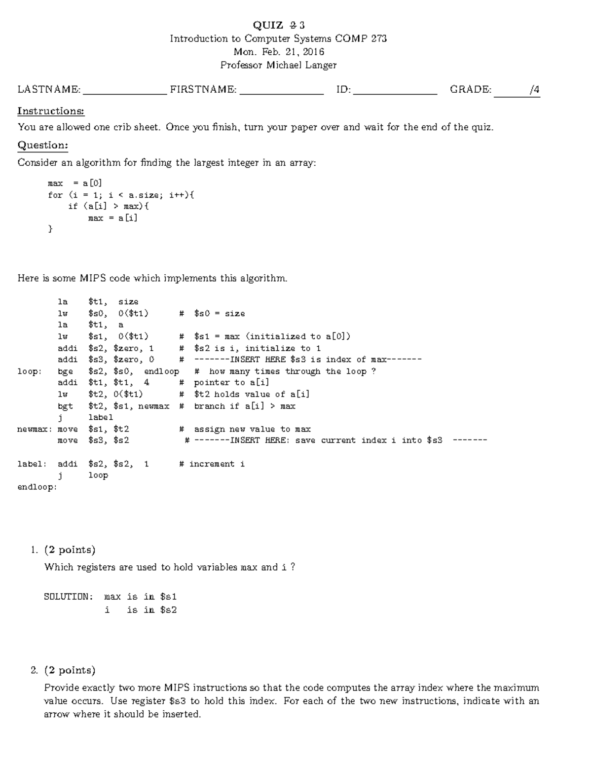 Quiz3 - Solution for the question 3 in Exercise 3 - QUIZ 2 3 Introduction to Computer Systems ...