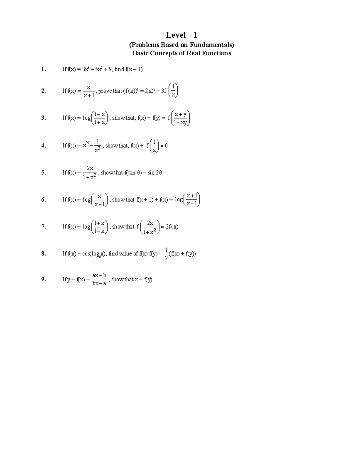 Function Practice Questions Level 1 Problems Based On Fundamentals