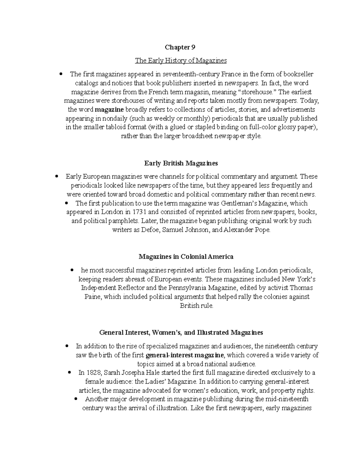 Chapter 9 - Homework Notes - Chapter 9 The Early History of Magazines ...