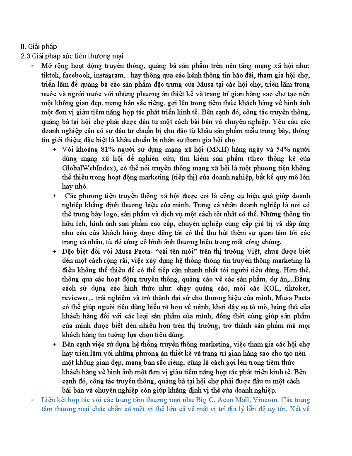 Musa Pacta Xúc tiến thương mại - II. Giải pháp 2 Giải pháp xúc tiến ...