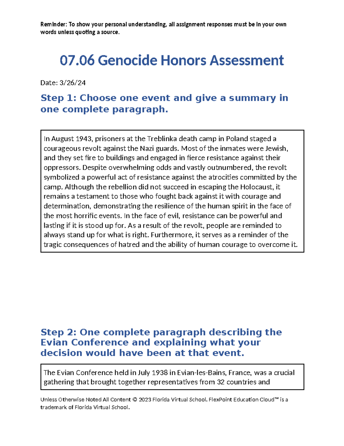 07.06H Genocide - Honors - Reminder: To show your personal ...