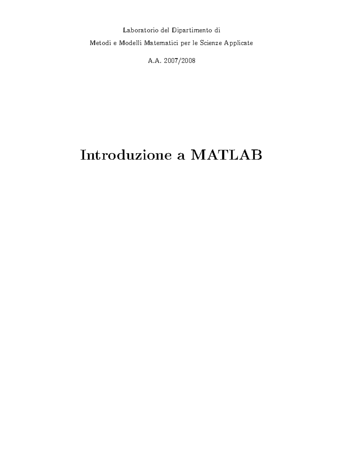 Introduzione Matlab - Laboratorio del Dipartimento di Metodi e Modelli ...