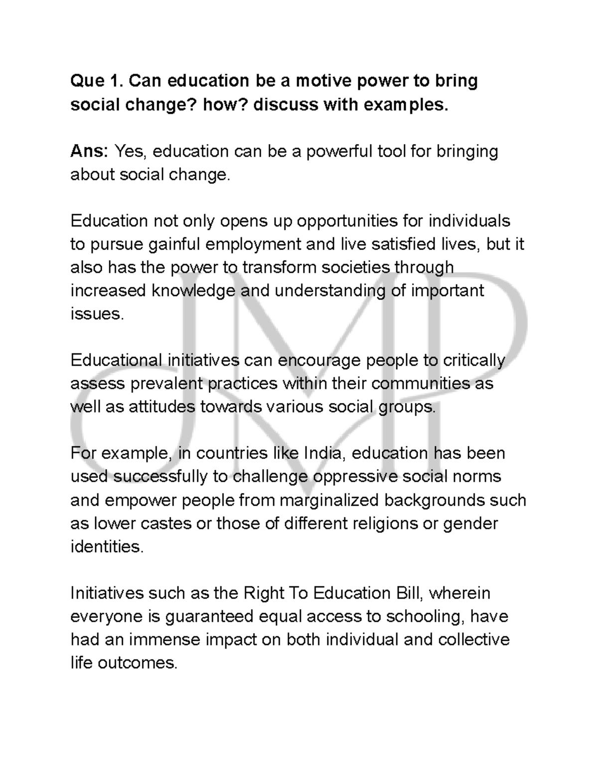 Complete solution for internal exam of paper Knowledge and Curriculum ...