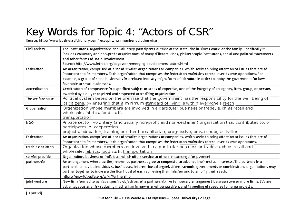 Key Words for Topic 4 - Erasmus students - Key Words for Topic 4 ...