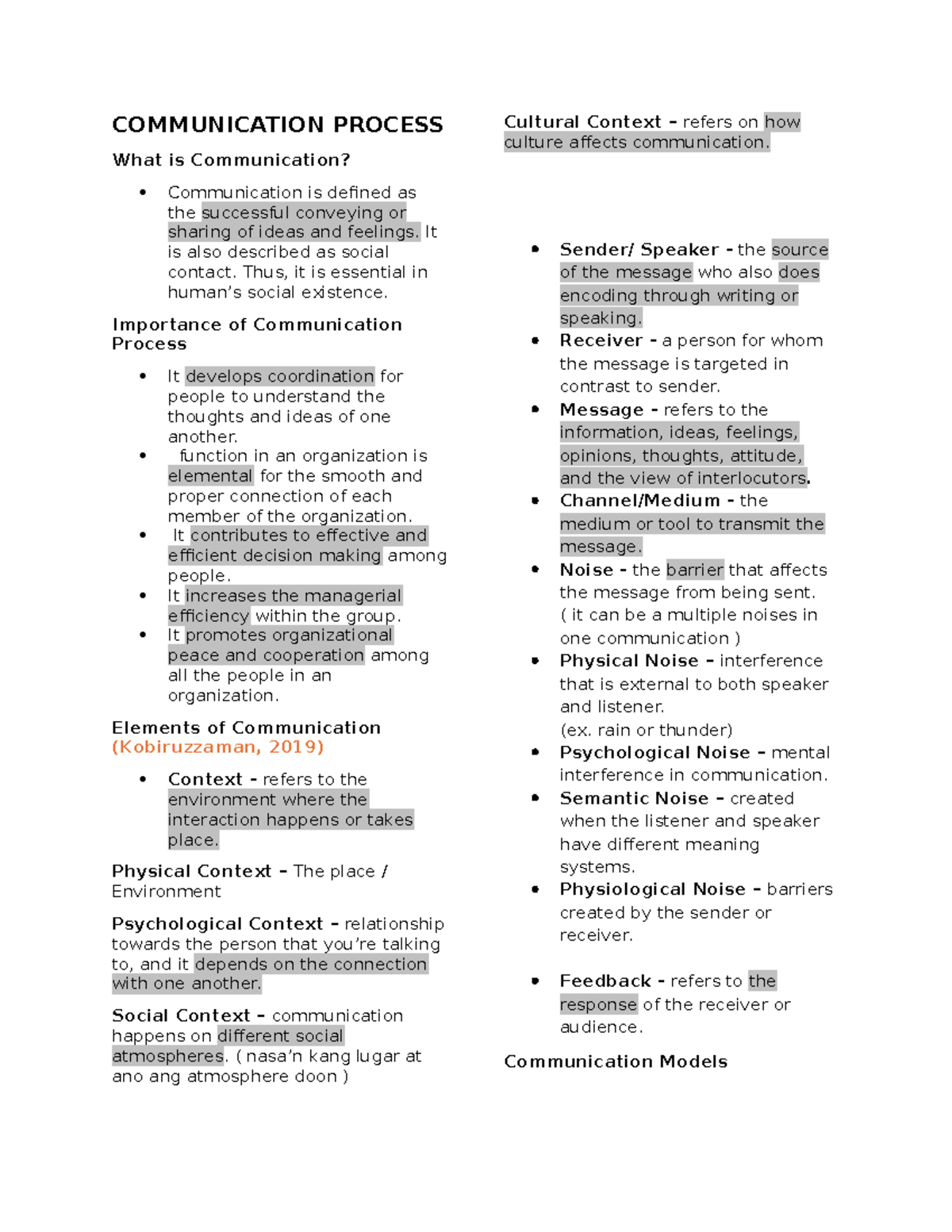 Purcom Reviewer - COMMUNICATION PROCESS What is Communication? Communication is defined as the ...