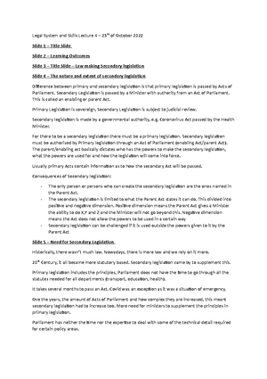 Legal System and Skills Lecture 2 notes - Structurally, a legal system ...