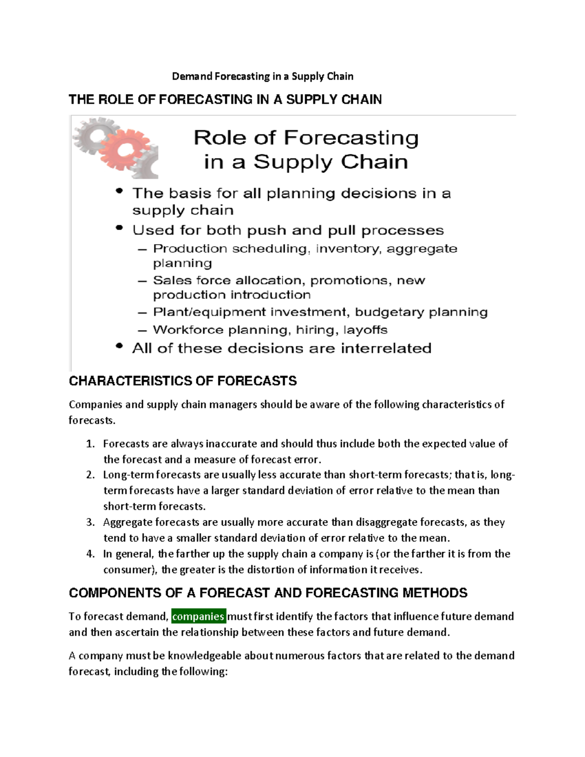 Demand Forecasting in a Supply Chain - Forecasts are always inaccurate ...
