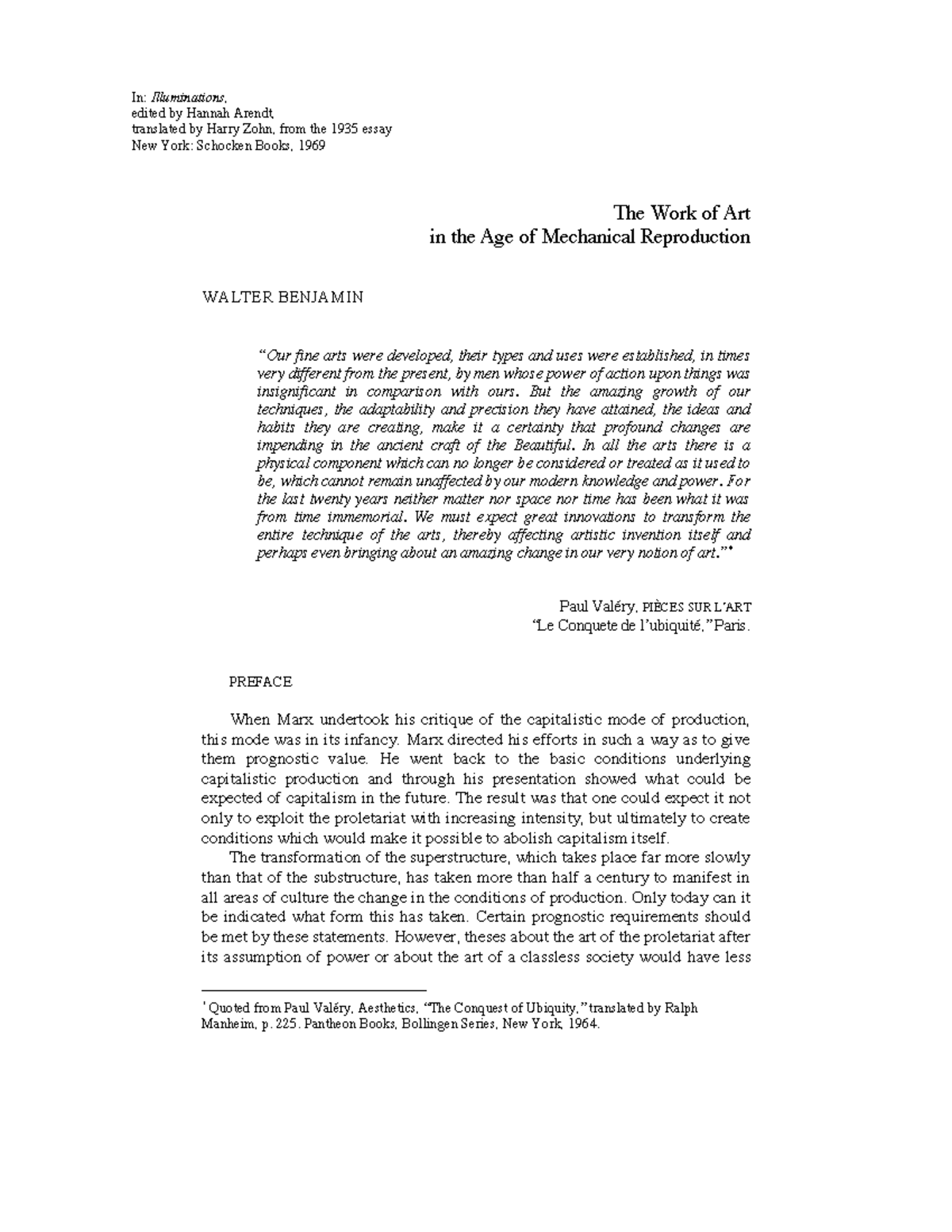 Benjamin - assignment - In: Illuminations, edited by Hannah Arendt ...