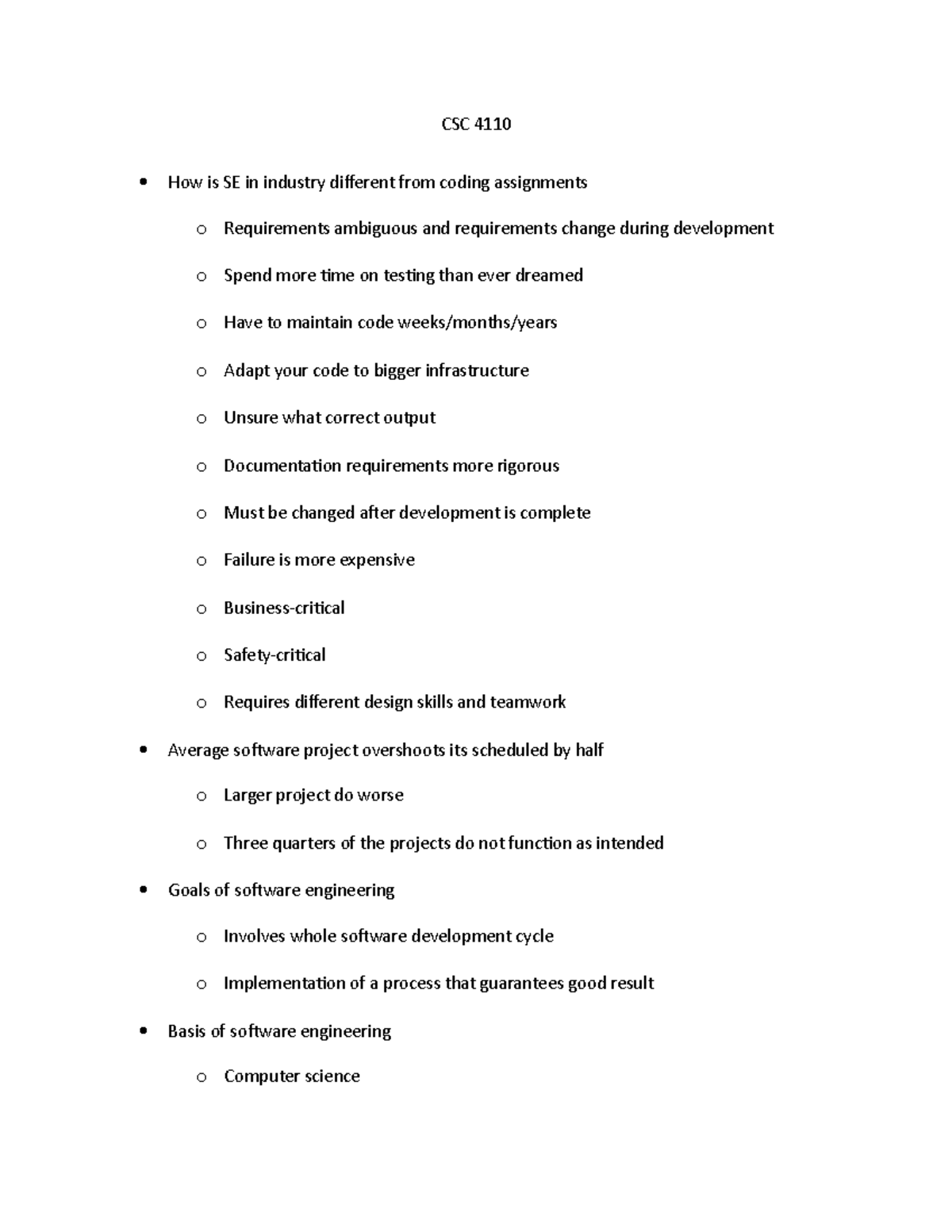 Csc 4110 Lecture 1 Csc 4110 How Is Se In Industry Different From